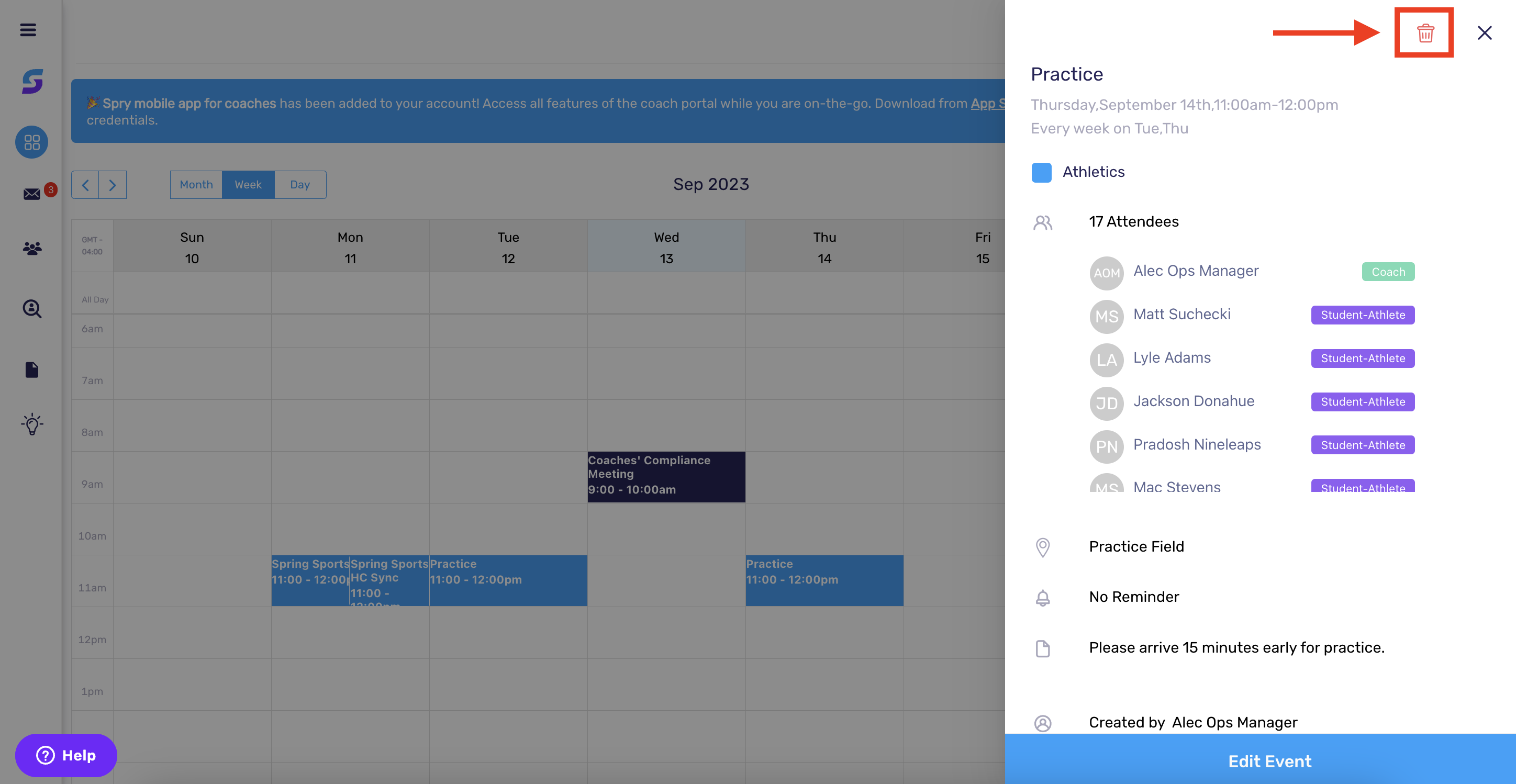 Editing/Deleting an Event – Spry