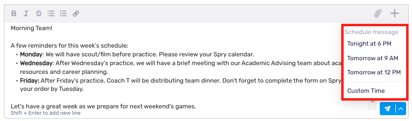 Schedule messages – Spry
