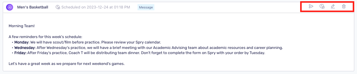 Schedule messages – Spry