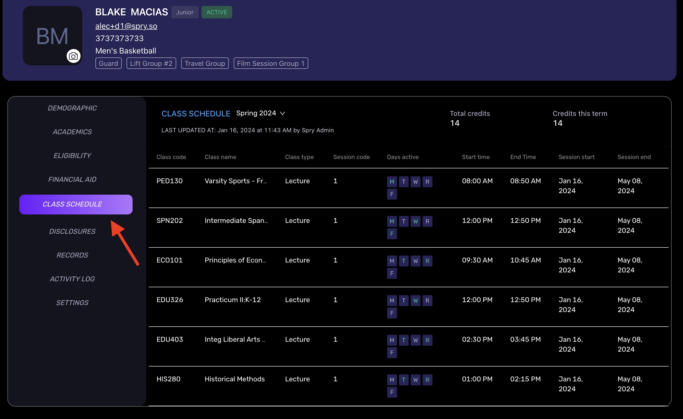 Search & View SA Schedule – Spry