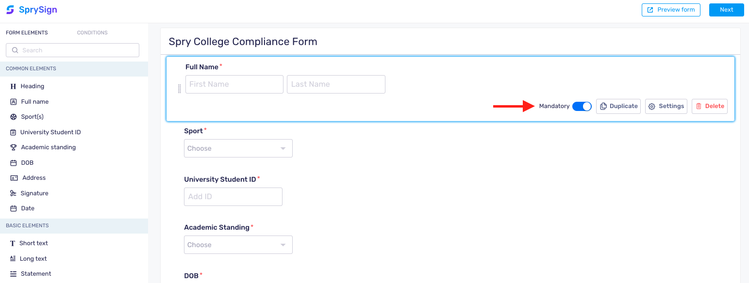 Create a form – Spry