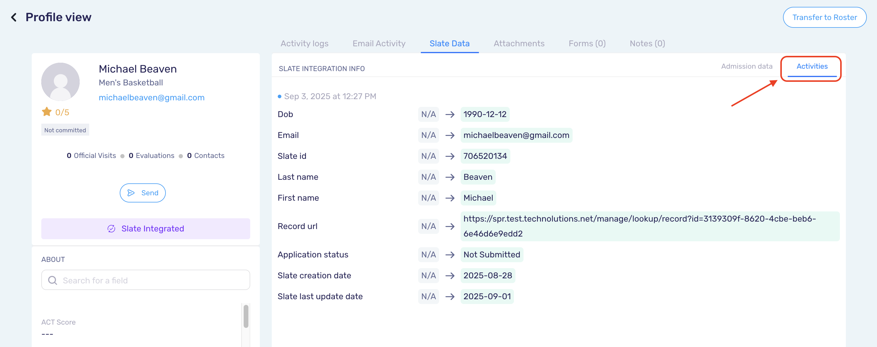 View Individual PSA Slate Data and Activities – Spry